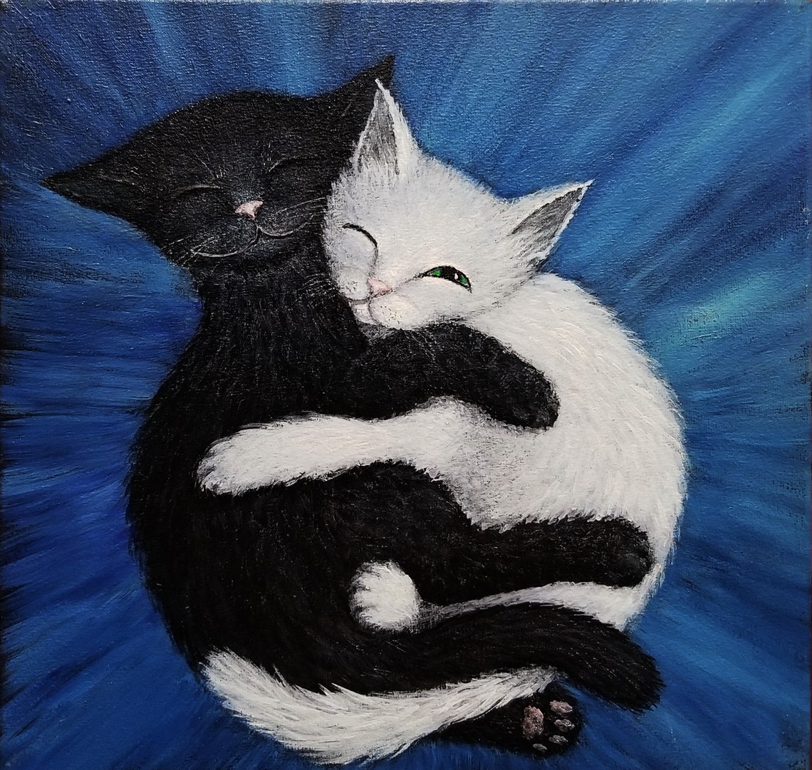 Two cats painting Cat canvas painting wall art original | Etsy