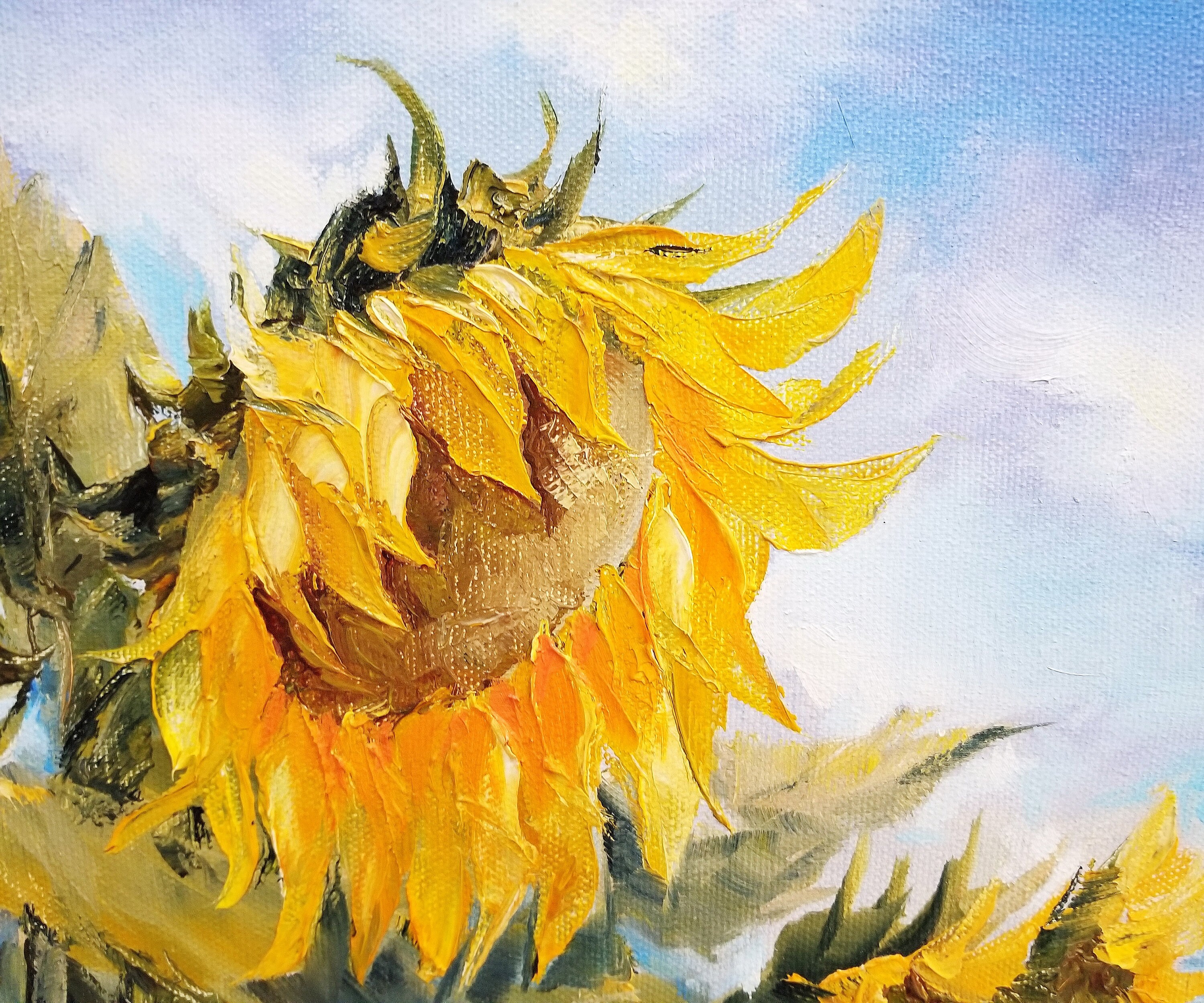 Sunflower Oil Painting Set of 3, Sunflowers Painting Original Impasto ...