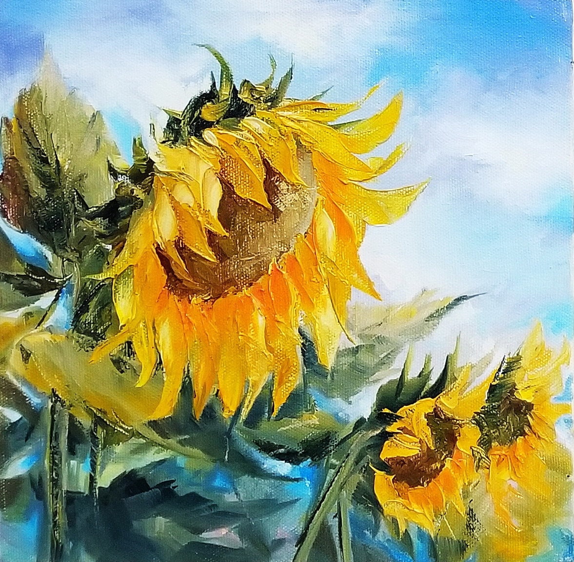 Sunflower Oil Painting Set of 3, Sunflowers Painting Original Impasto ...