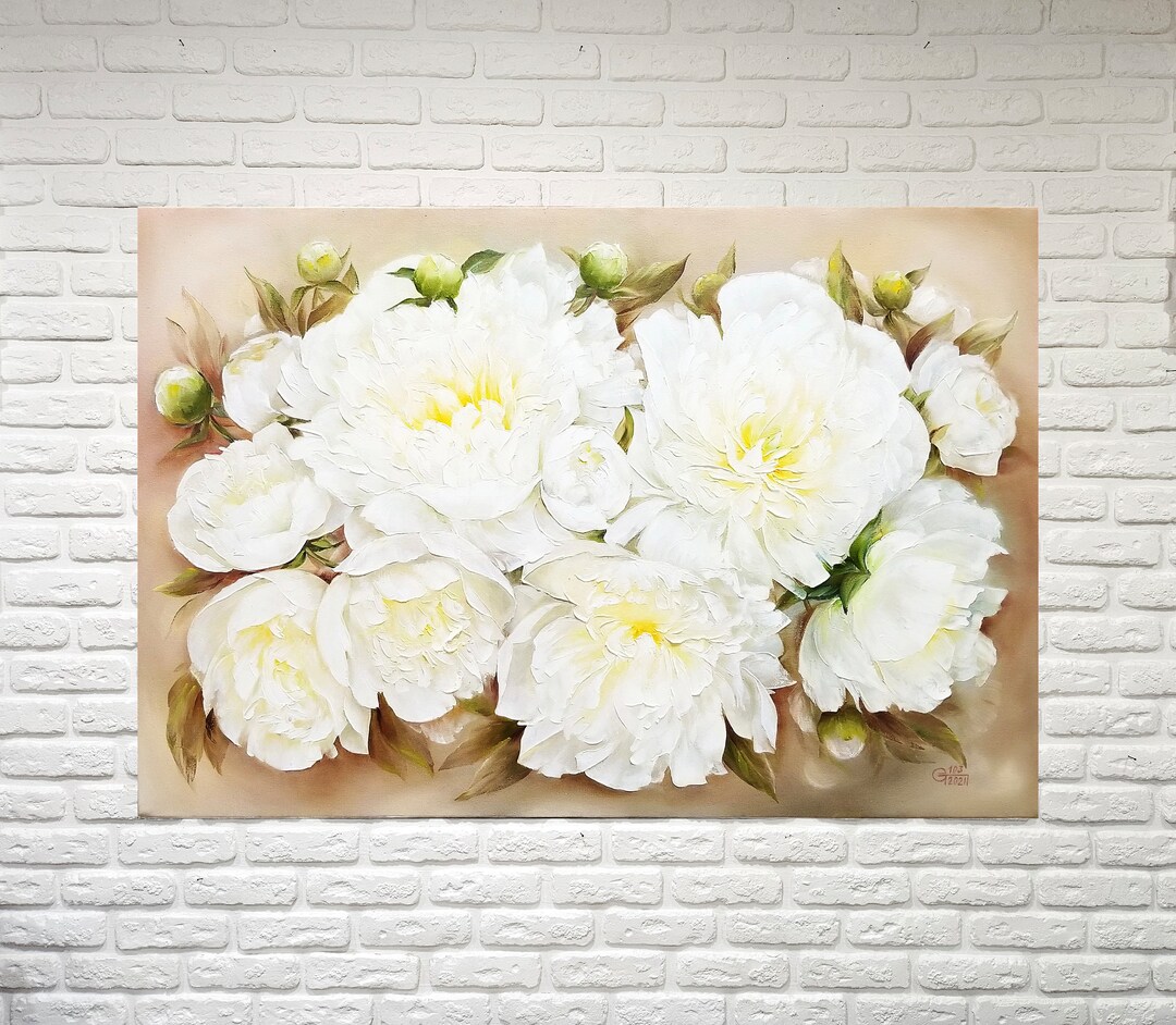 Extra Large Peony Oil Painting, Oversized Original Art Canvas, Fancy ...
