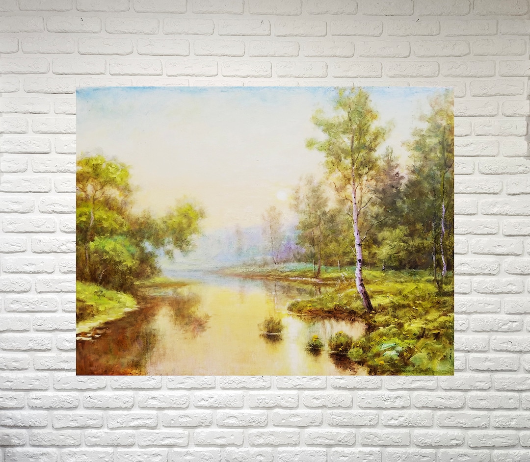 Forest Lake Oil Painting, River Landscape Painting, Large Lake Art ...
