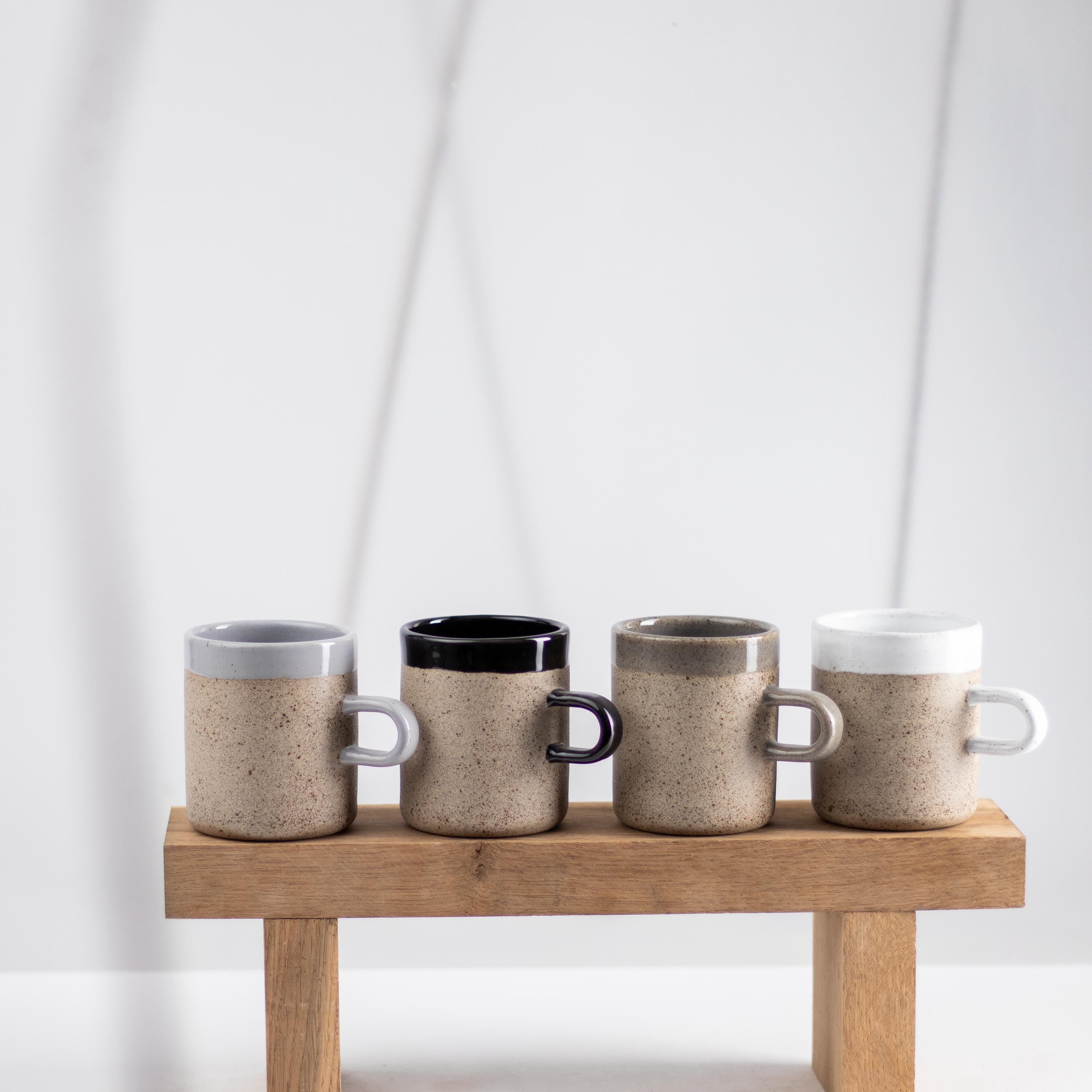 4 Ceramic MONO Mugs | Handmade Coffee Lover Mugs | Stoneware Pottery ...