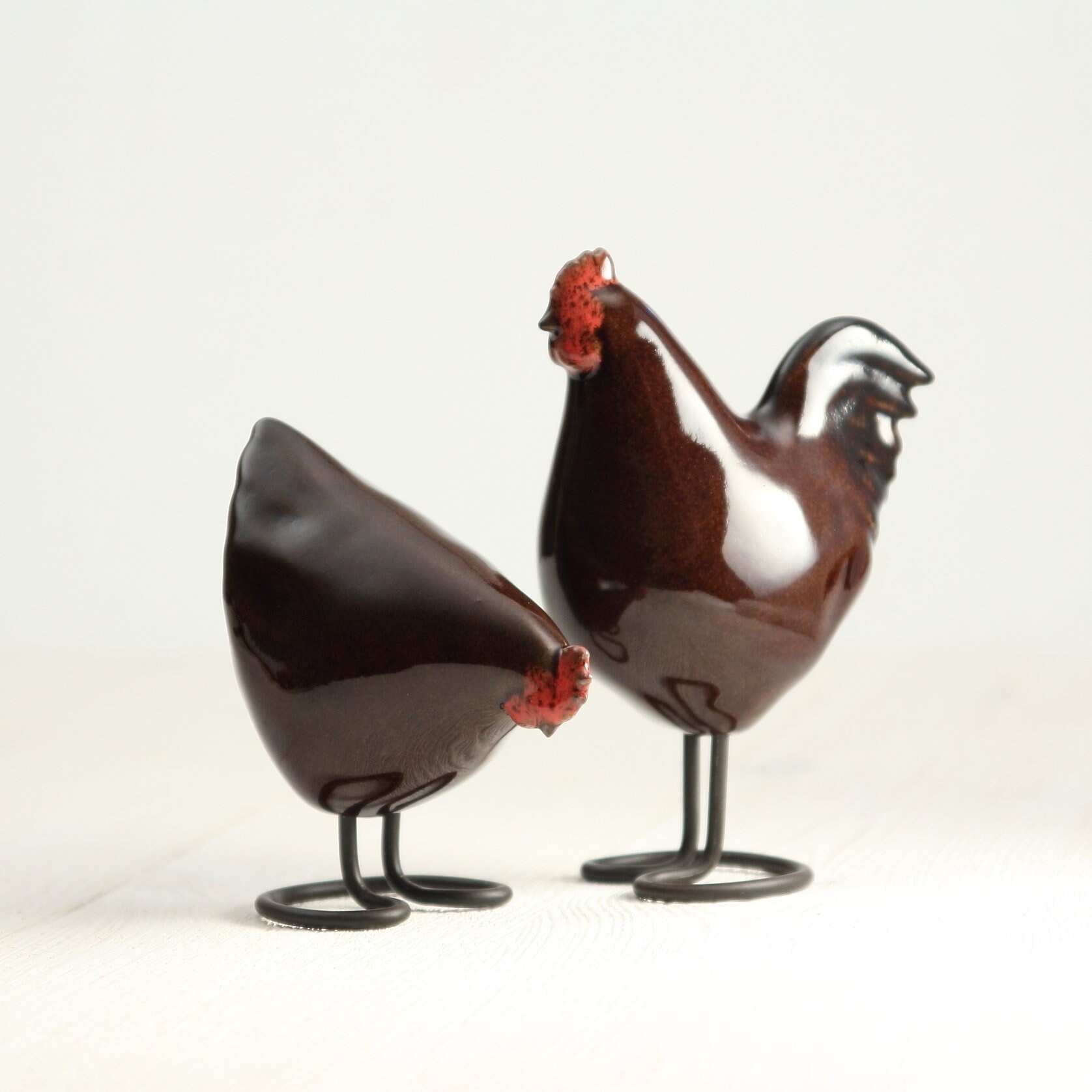 Brown Ceramic Chicken Decorative Hen Figurine Country | Etsy