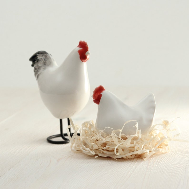 White Chicken Small Ceramic Figurine Decorative Bird - Etsy