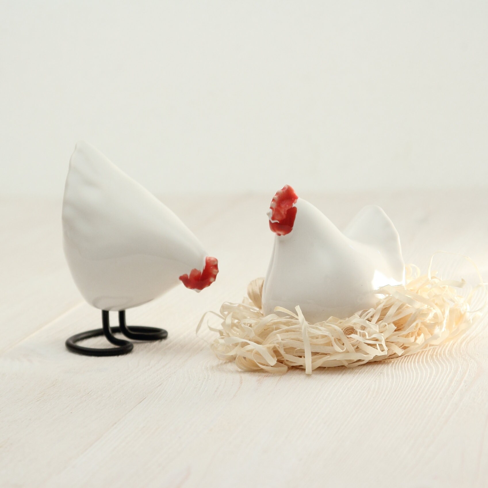 White Ceramic Chicken Decorative Hen Figurine Small - Etsy
