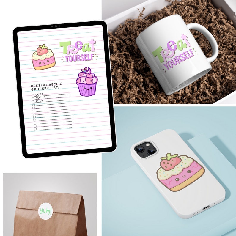 Kawaii Sweet Treats Digital Stickers | Transparent PNG Files | Digital ...