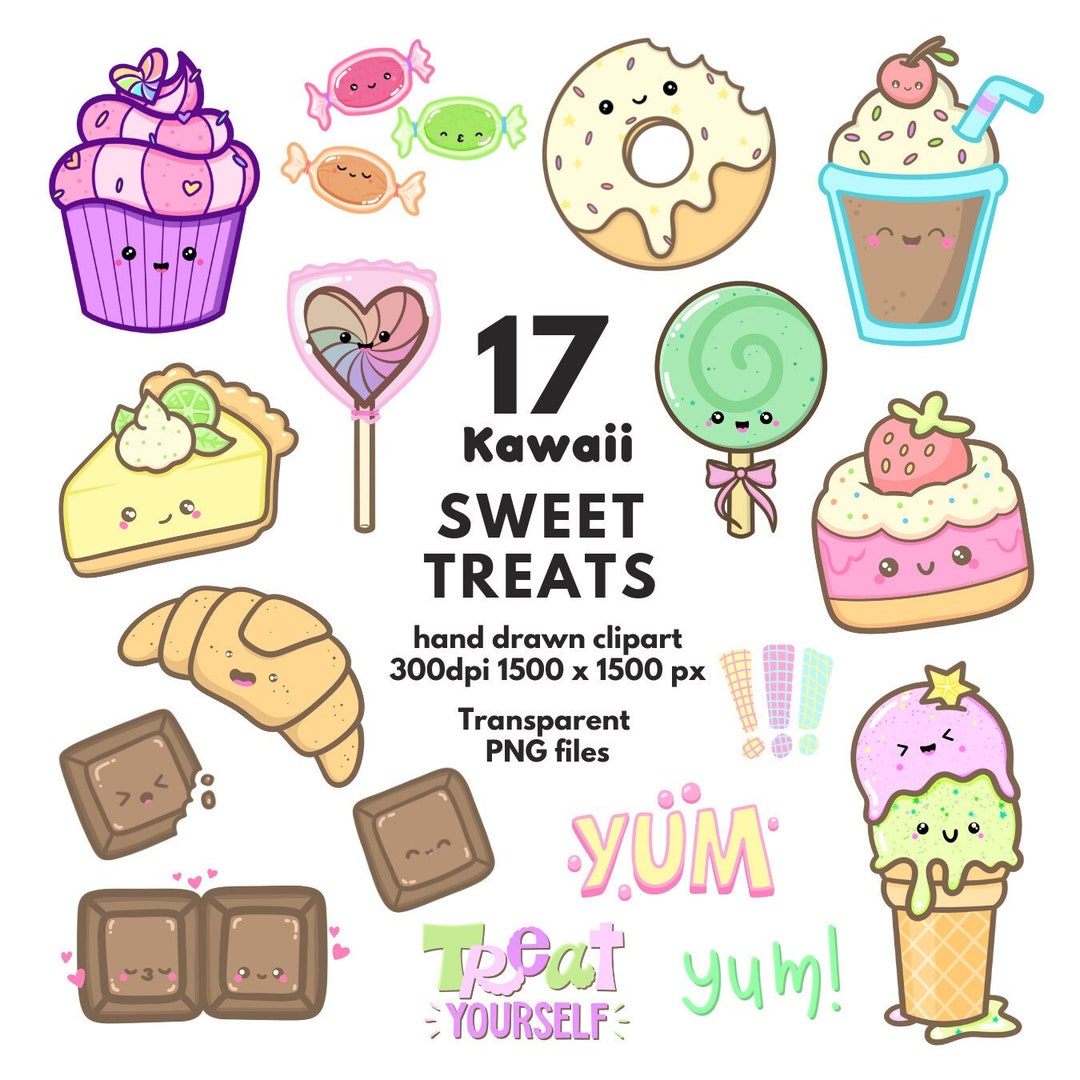 Kawaii Sweet Treats Digital Stickers | Transparent PNG Files | Digital ...
