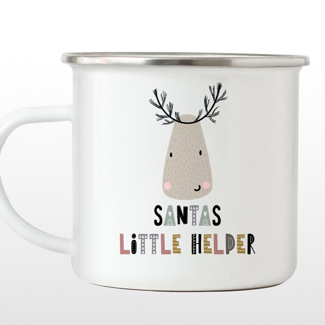 Reindeer Christmas Mug, Santas Little Helper Mug, Enamel Mug, Camping ...