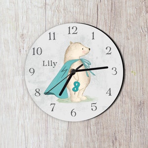 Polar Bear Clock, Superhero Bear, Kids Winter Room Decor, Sweep/silent ...