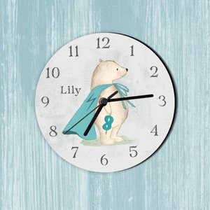 Polar Bear Clock, Superhero Bear, Kids Winter Room Decor, Sweep/silent ...