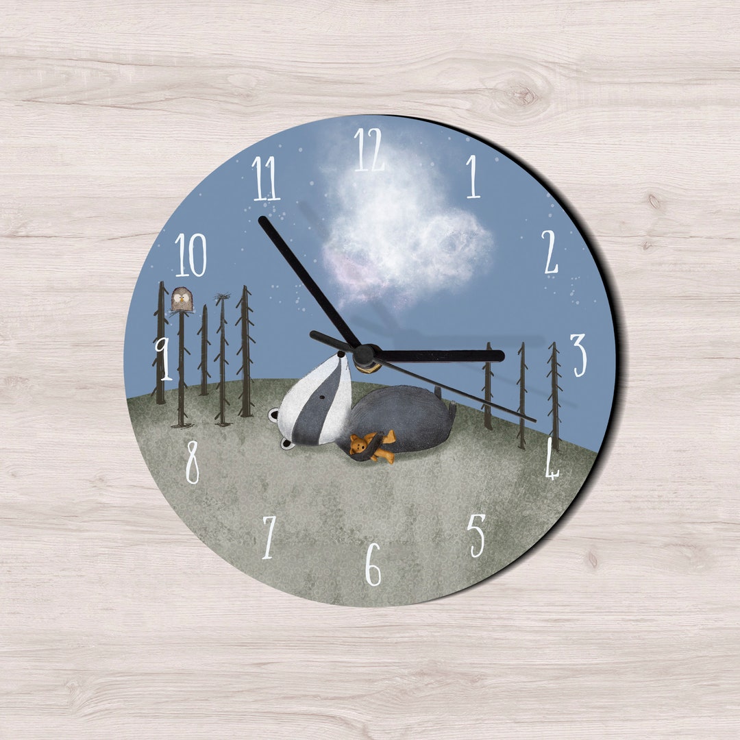 Forest Badger Wall Clock, Night Sky Personalised Child Clock, Bedroom ...