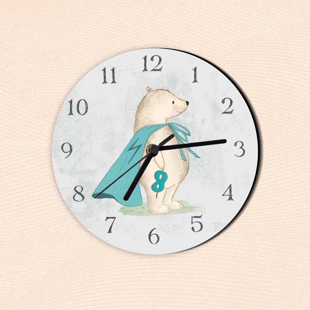 Polar Bear Clock, Superhero Bear, Kids Winter Room Decor, Sweep/silent ...
