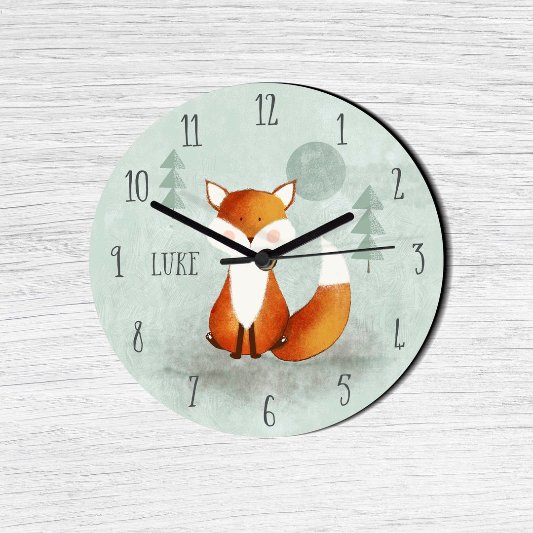 Woodland Fox Nursery Clock, Sweep/silent Clock, Nursery Clock, Bedroom ...