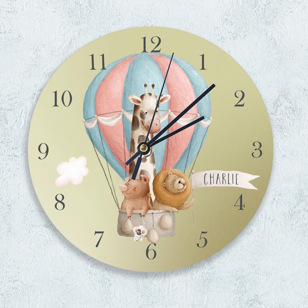 Zoo Animal Wooden Clock: Hot Air Balloon Nursery Decor - Etsy