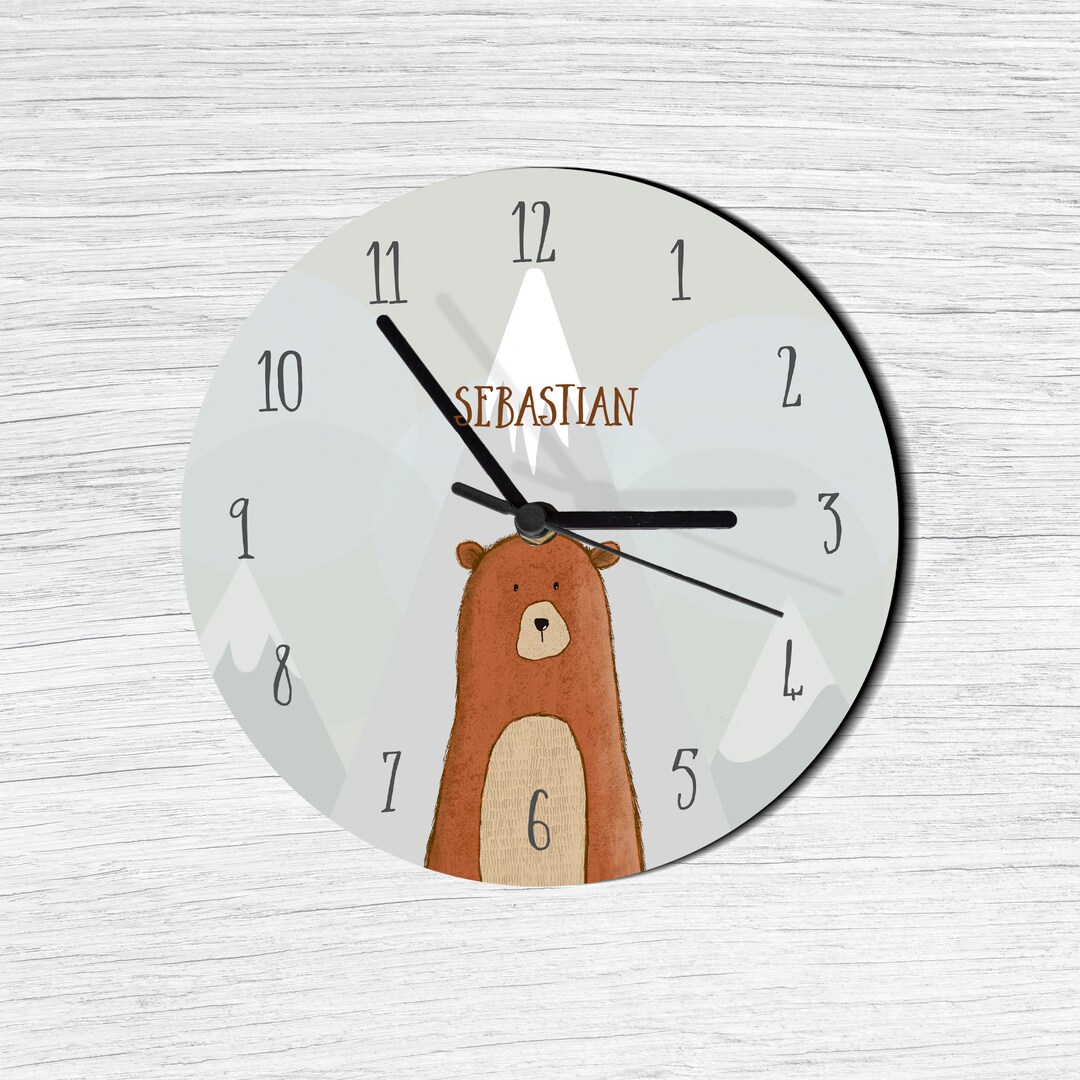 Bear Wall Clock, Nursery Clock, Born to Be Wild Clock, Wilderness Clock ...