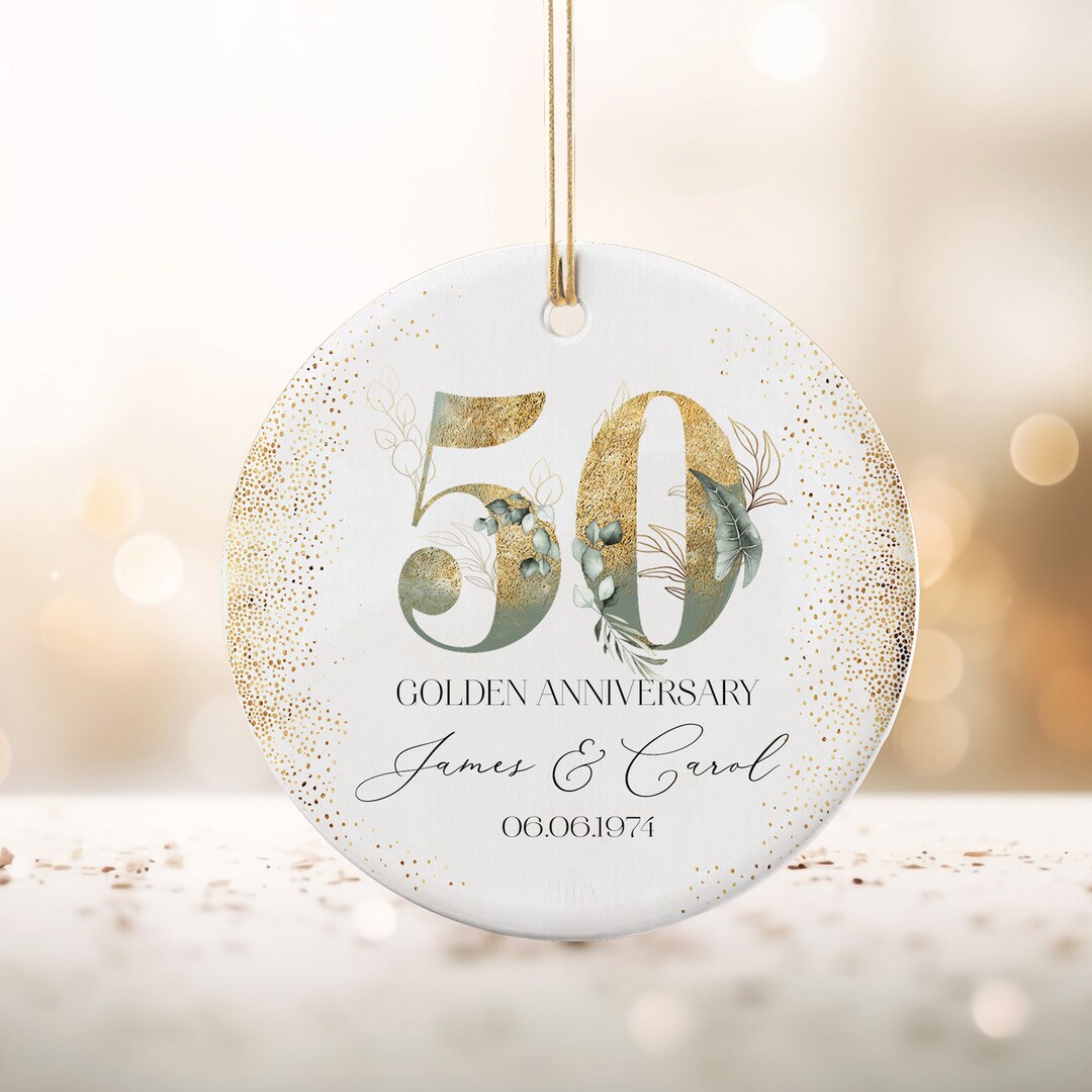 Personalised 50th Golden Anniversary Ceramic Bauble, Keepsake Ornament ...