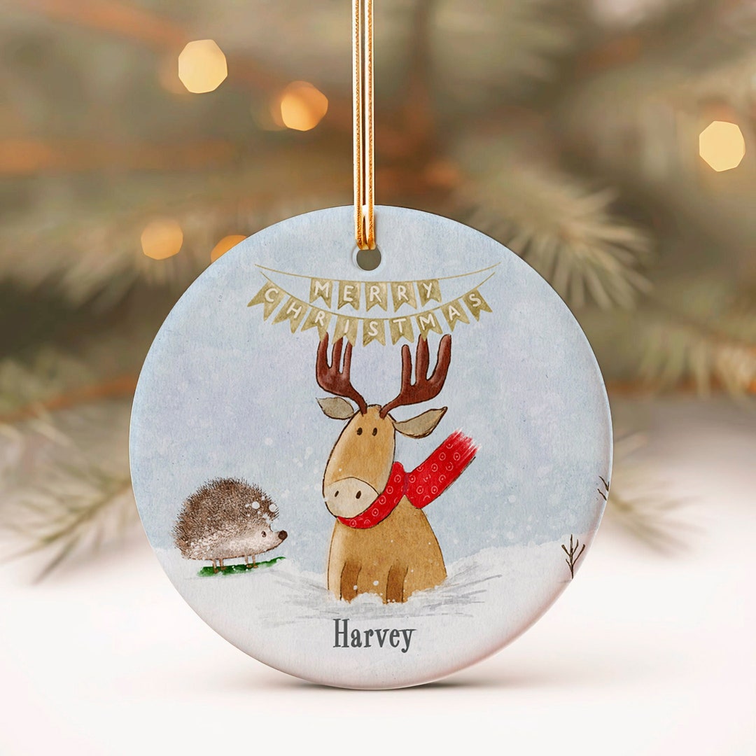 Reindeer and Hedgehog Christmas Bauble: Whimsical Xmas Tree Decoration ...