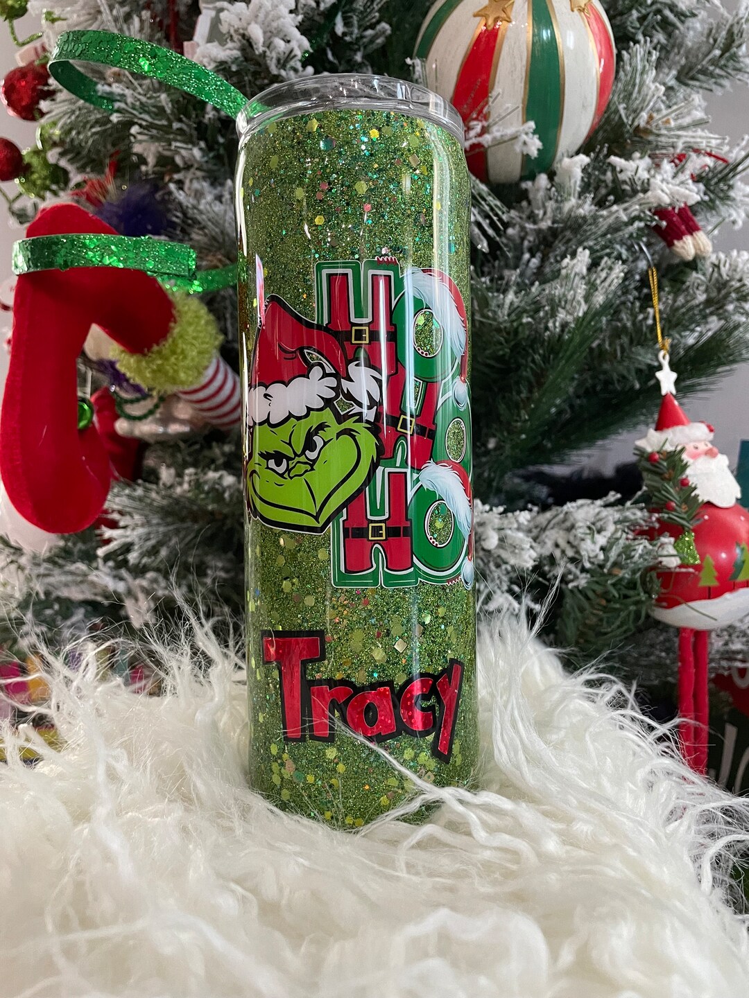 Hohoho Grinch Custom Glitter Stainless Steel Tumbler - Etsy