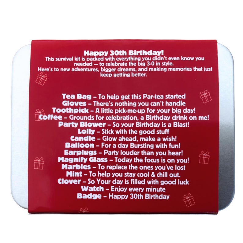 30th Birthday Gift. Happy 30th Birthday Survival Kit in a Tin Gift Set ...