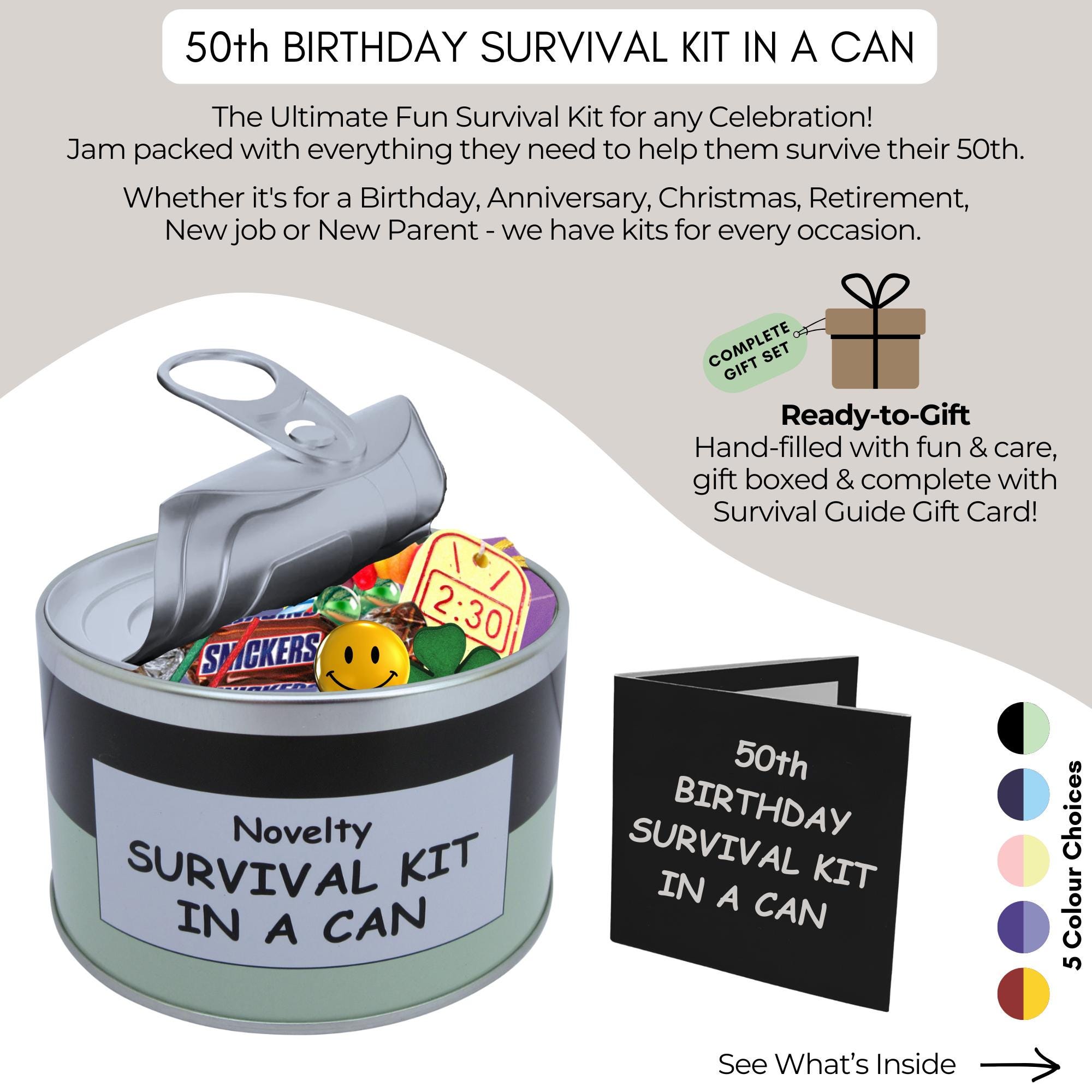 50th Birthday Survival Kit in A Can. Fun Happy Birthday Gift & Card ...