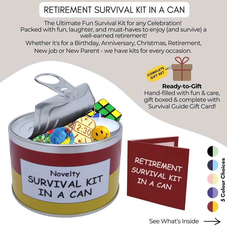 Retirement Survival Kit in A Can. Fun Leaving Gift & Card for Friends ...