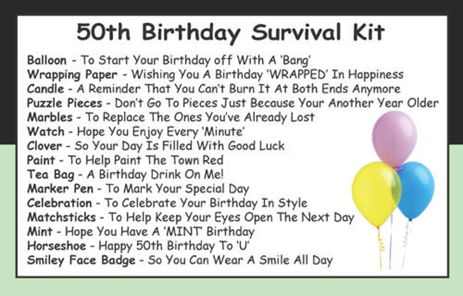 50th Birthday Survival Kit in A Can. Fun Happy Birthday Gift & Card ...