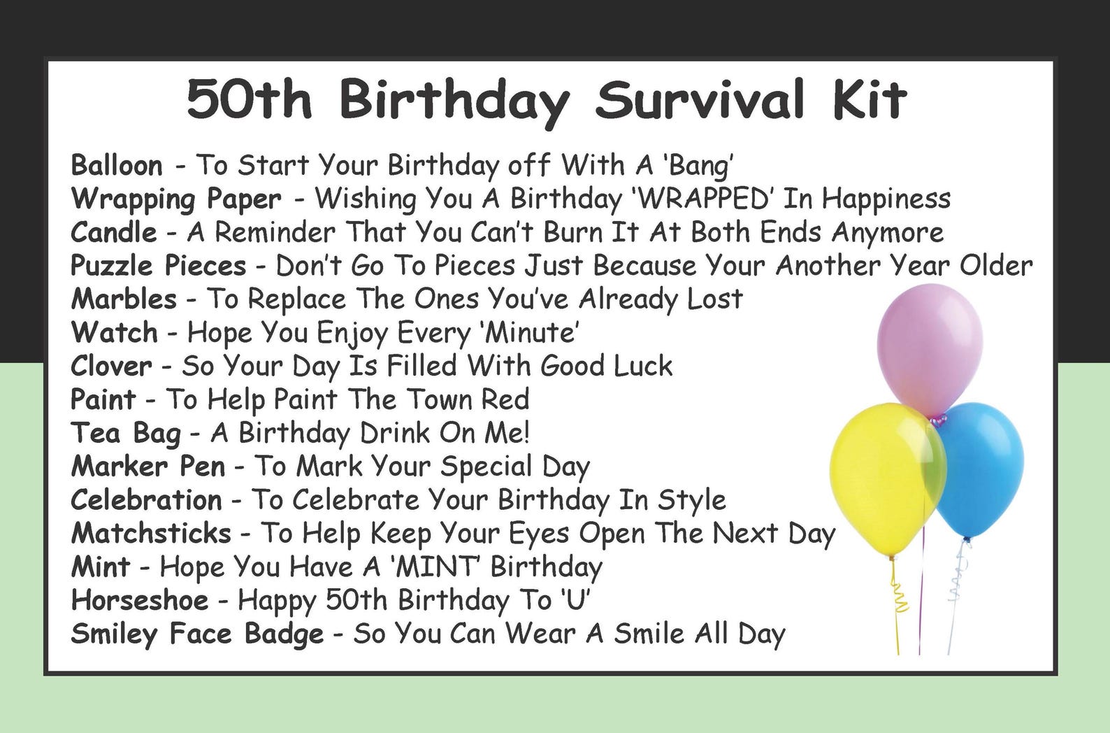 50th Birthday Survival Kit in A Can. Fun Happy Birthday Gift & Card ...