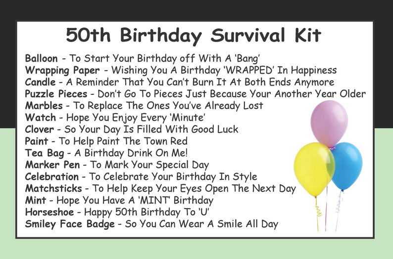 50th Birthday Survival Kit in A Can. Fun Happy Birthday Gift & Card ...