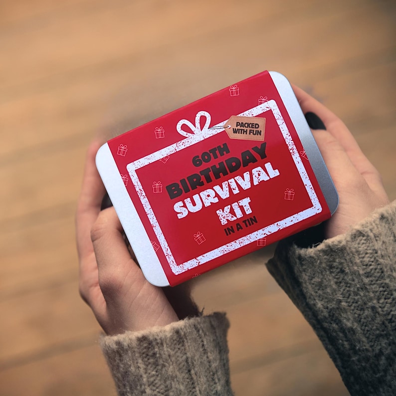 60th Birthday Gift. Happy 60th Birthday Survival Kit in a Tin Gift Set ...
