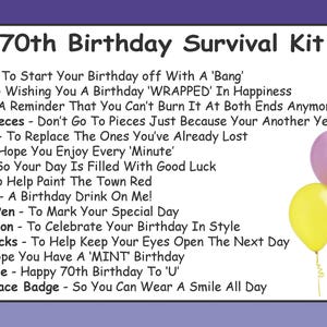 70th Birthday Survival Kit in A Can. Fun Happy Birthday Gift & Card ...