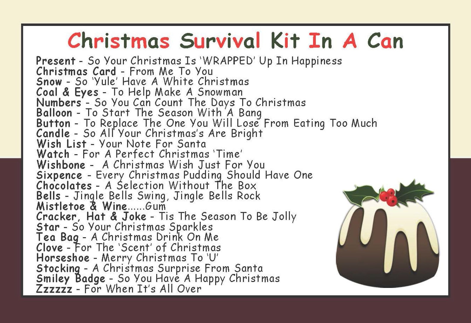 Christmas Survival Kit in A Can. Fun Xmas Stocking Filler Gift Set for ...