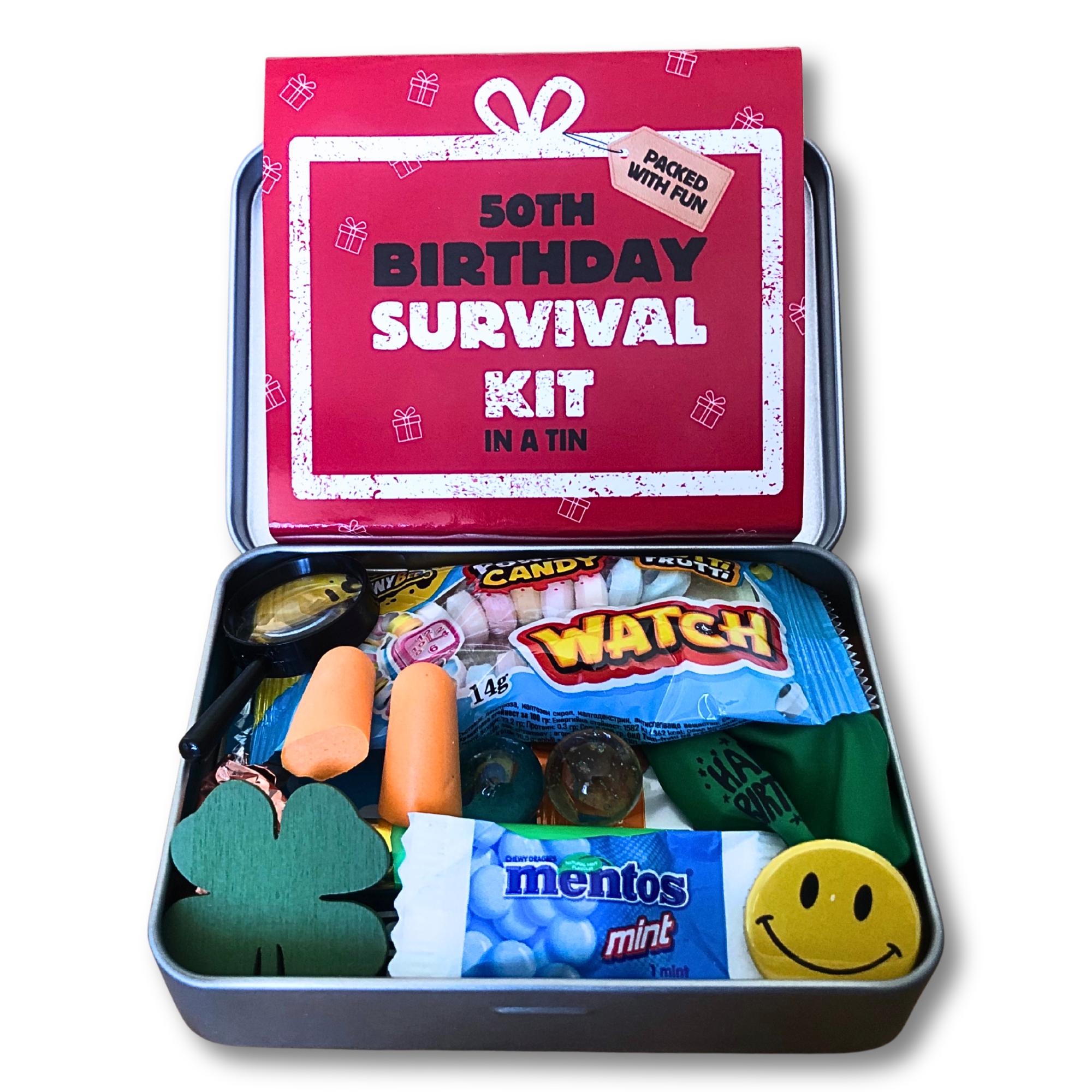 50th Birthday Gift. Happy 50th Birthday Survival Kit in a Tin Gift Set ...