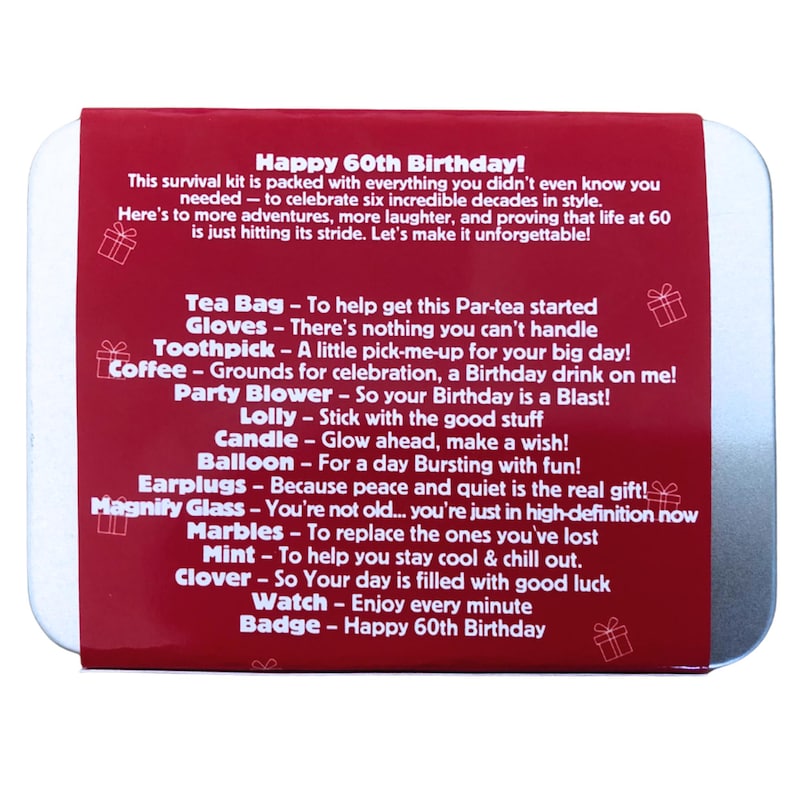 60th Birthday Gift. Happy 60th Birthday Survival Kit in a Tin Gift Set ...