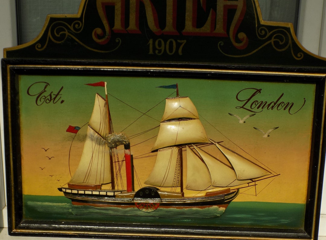 Wooden Panel, Sailboat, Ba Relief, Vintage English, Year 1907, Original ...