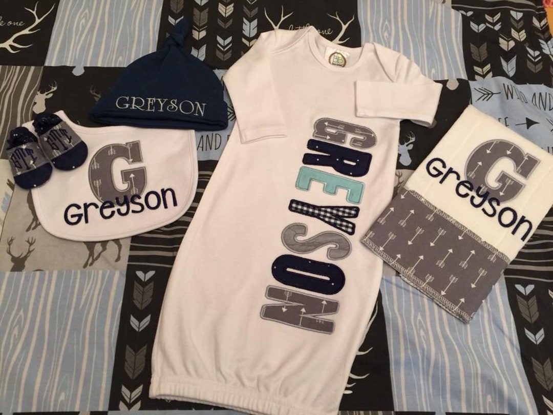 Personalized Baby Gown Baby Boy Coming Home Outfit Newborn Unique ...