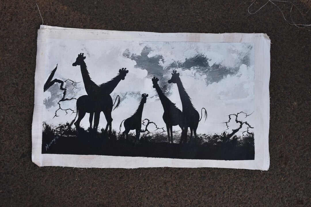 African Giraffe Art Black and White, African Animals Artwork Paintings ...