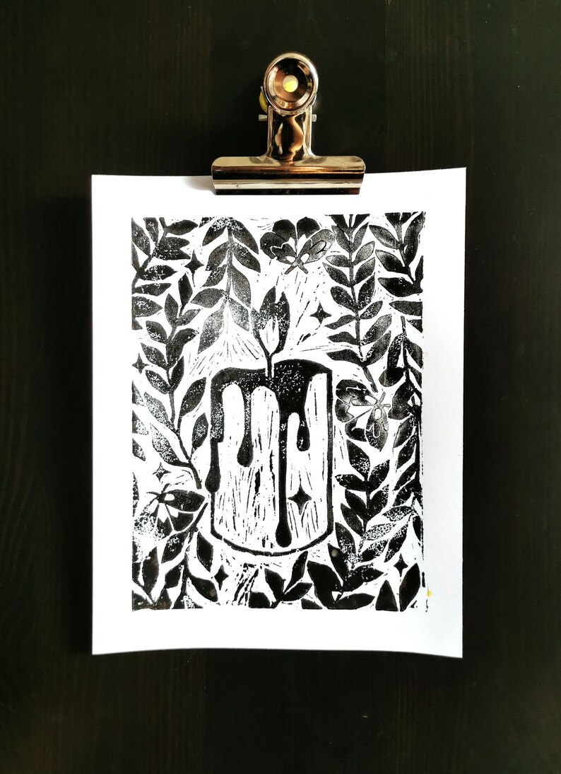 Linocut Print Magic Candle - Etsy