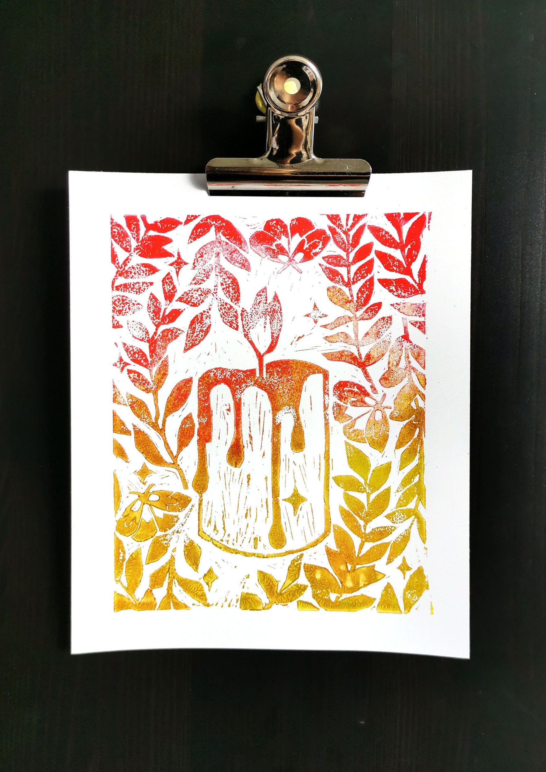 Linocut Print Magic Candle - Etsy