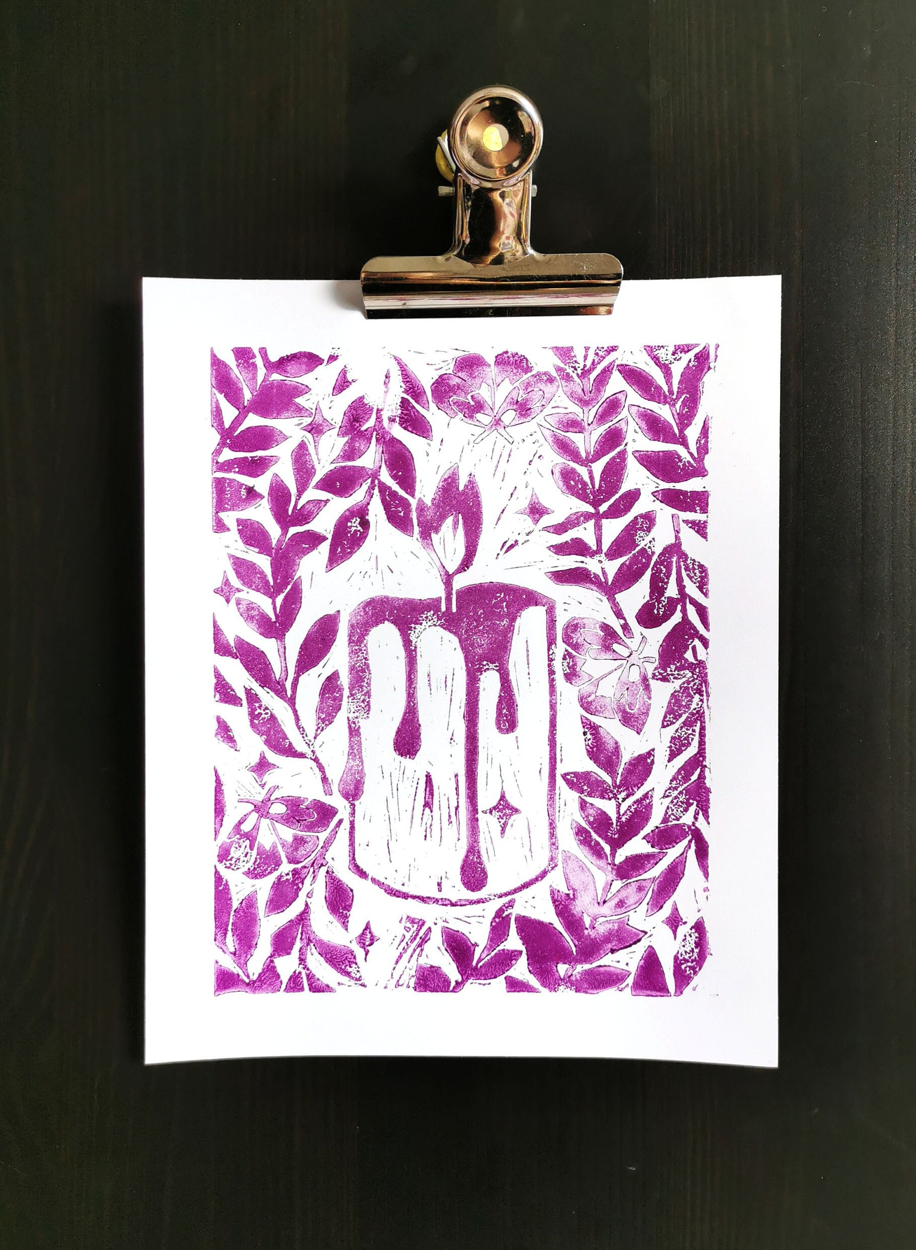 Linocut Print Magic Candle - Etsy