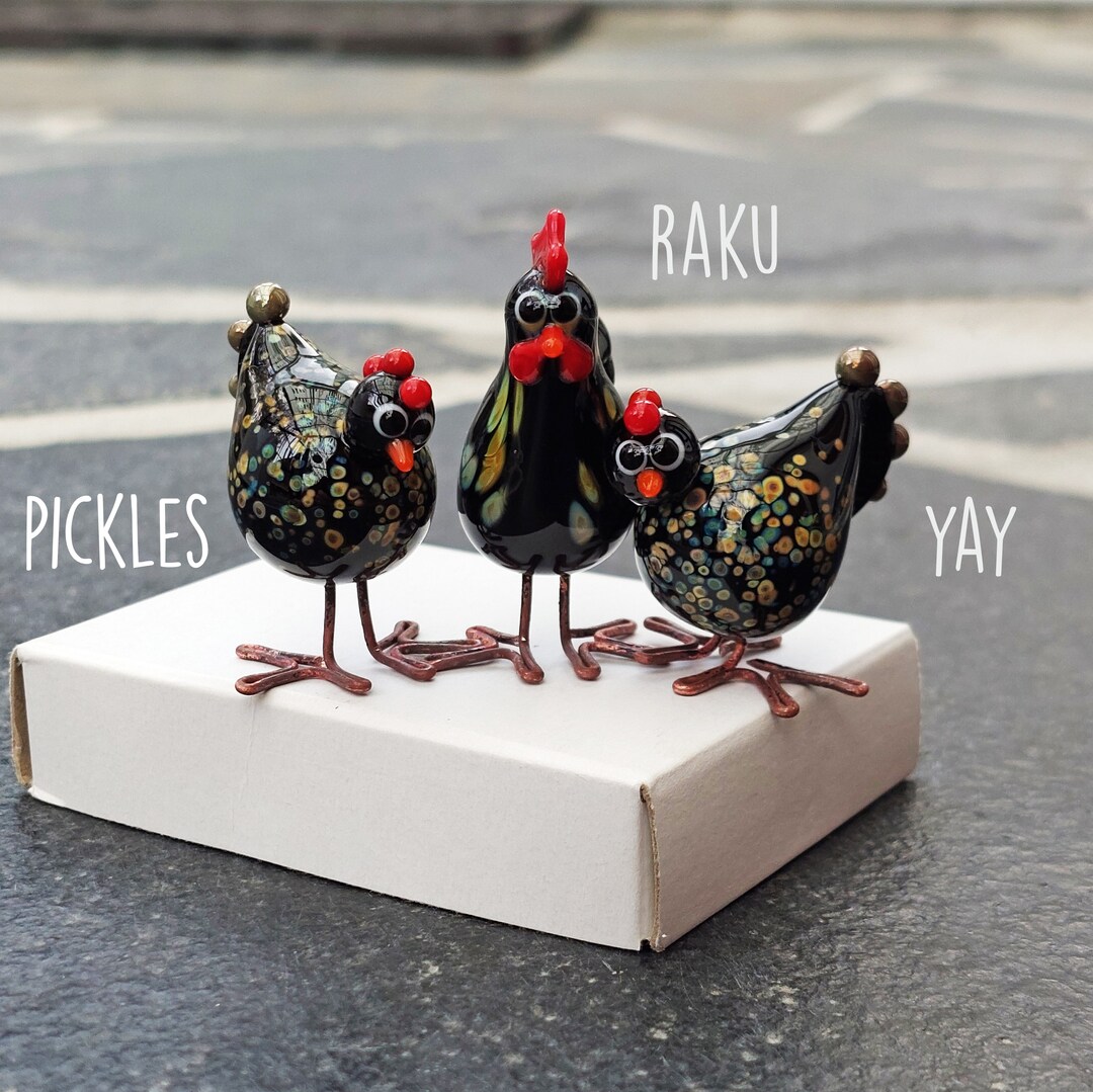 Handmade Glass Miniature Chickens Trio: Farm Animal Figurines - Etsy