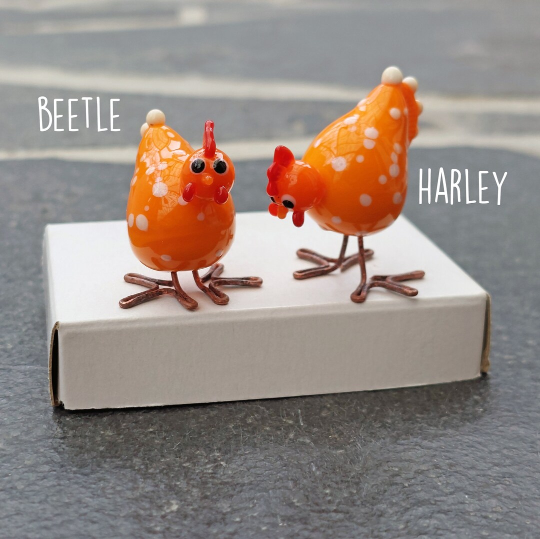 Glass Miniature Chickens Duo Collectables Easter Decoration Miniature ...