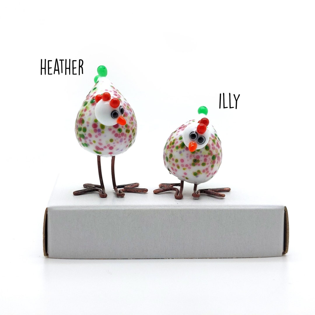 Glass Miniature Chickens Duo Collectables Easter Decoration Miniature ...