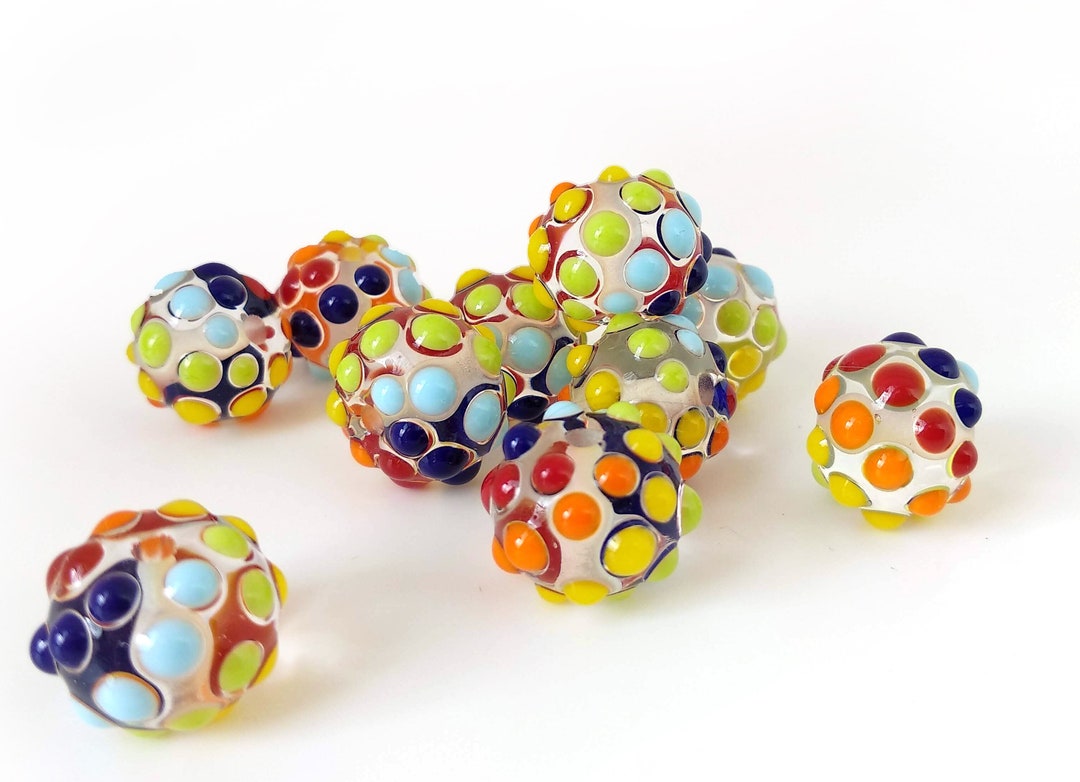 Pair of Handmade Lampwork Rainbow Dot Beads: Jewelry Making - Etsy