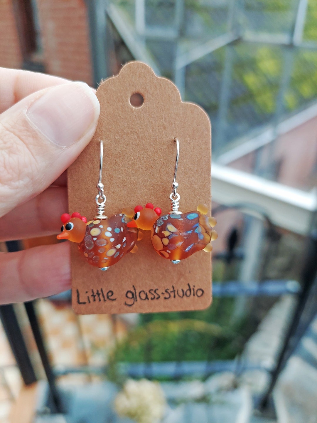 Lampwork Glass Chickens Handmade Sterling Silver Honey Color Etched ...