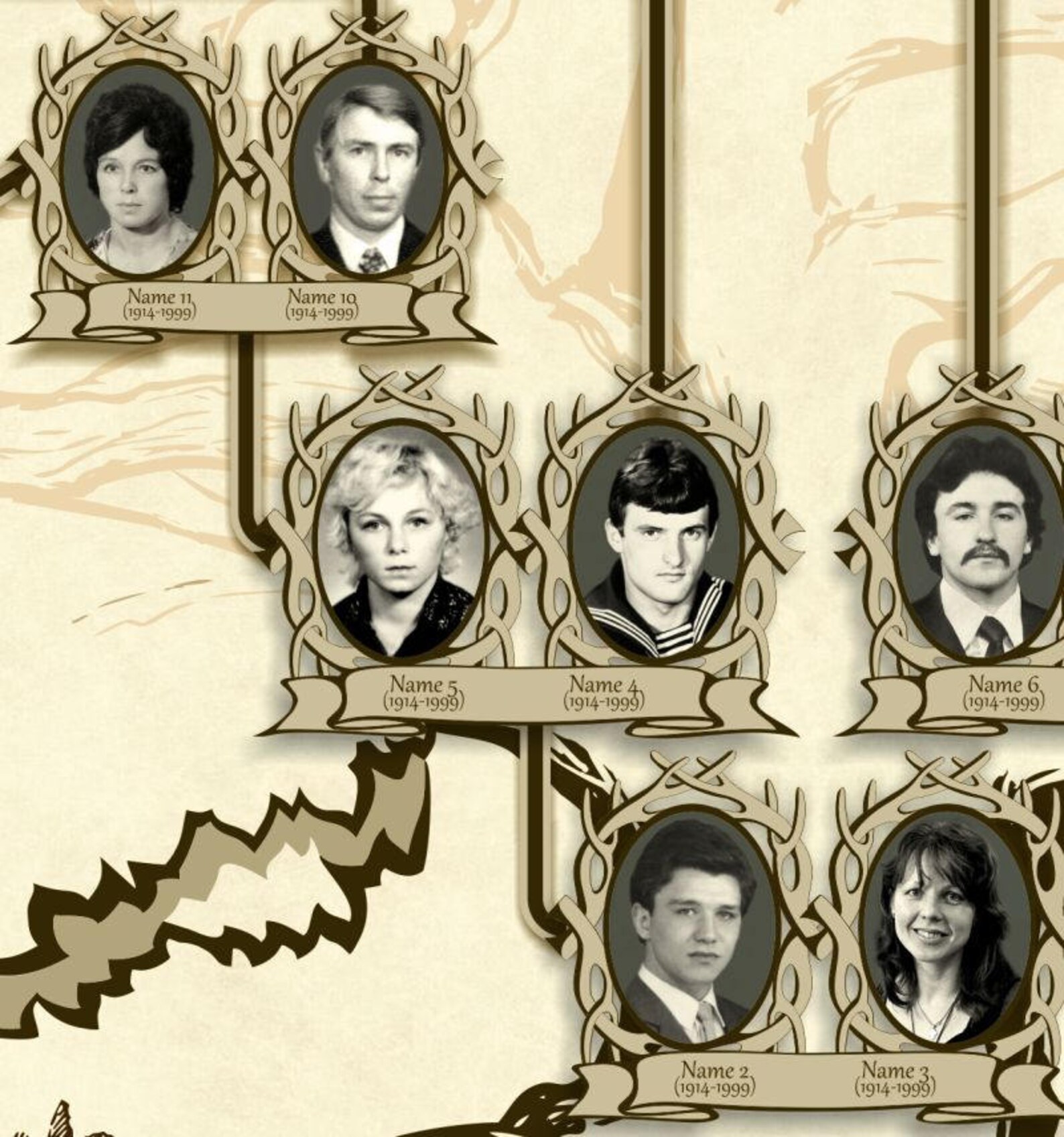 Large Wedding Portrait Family Tree – 5 Generations, 30+ Photos ...