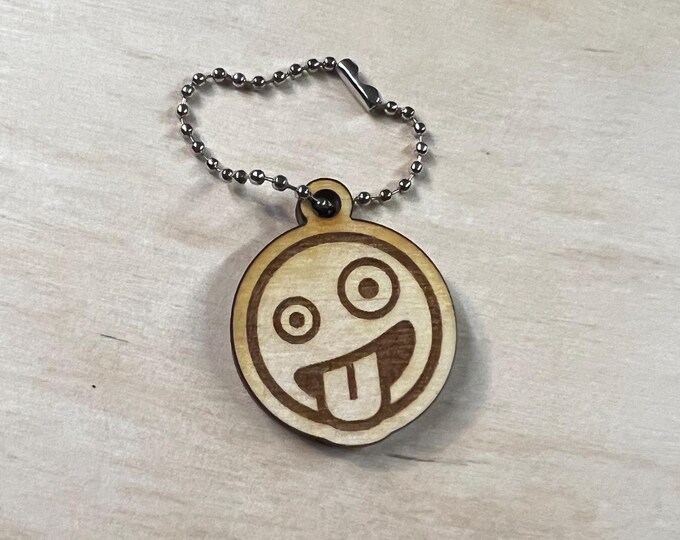 Zani Face Emoji Keychain, Crazy Face Emoji Wood Key Ring - Etsy