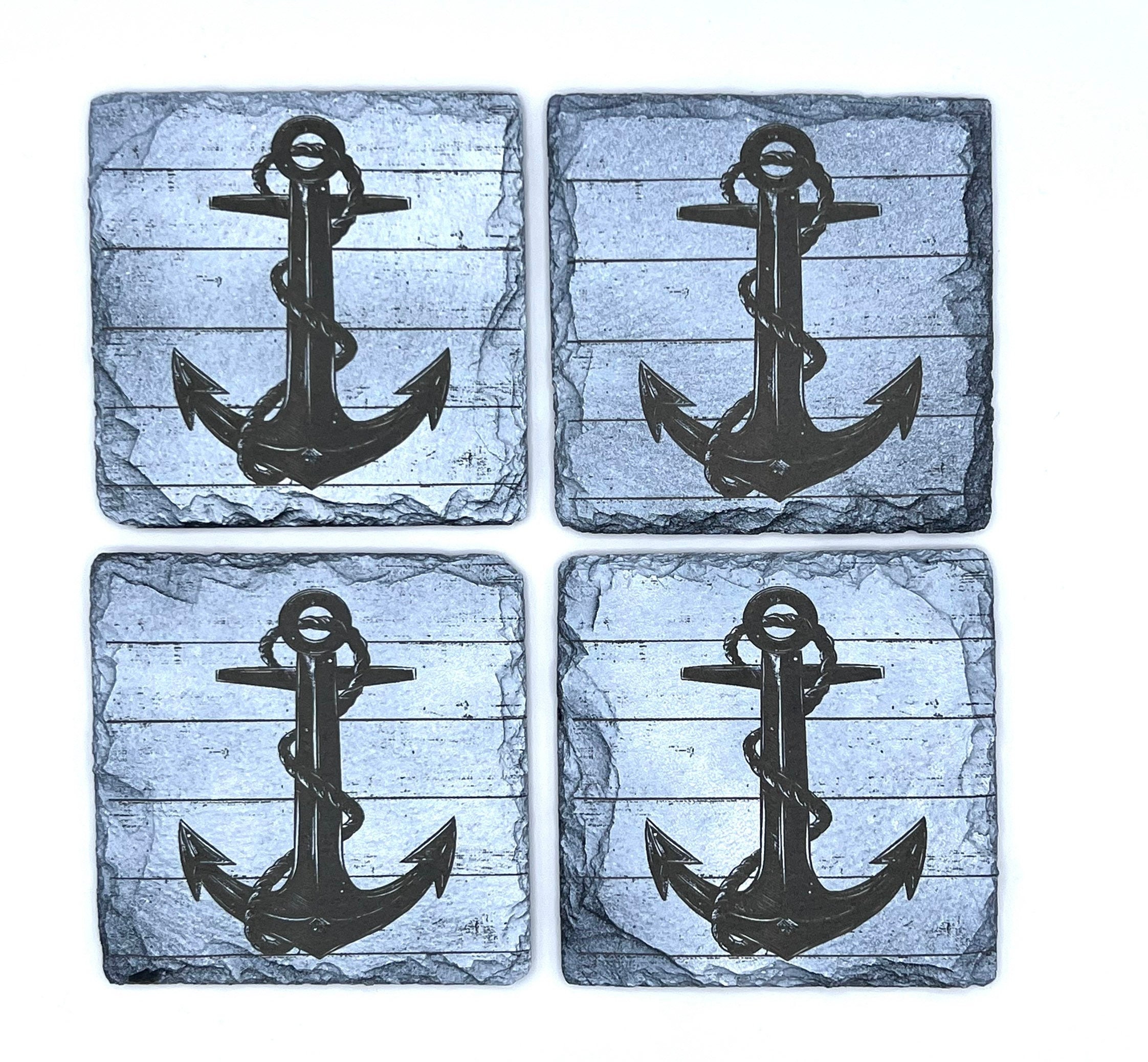 Nautical Anchor Engraved on Slate Coaster, Nautical Gifts for Men ...