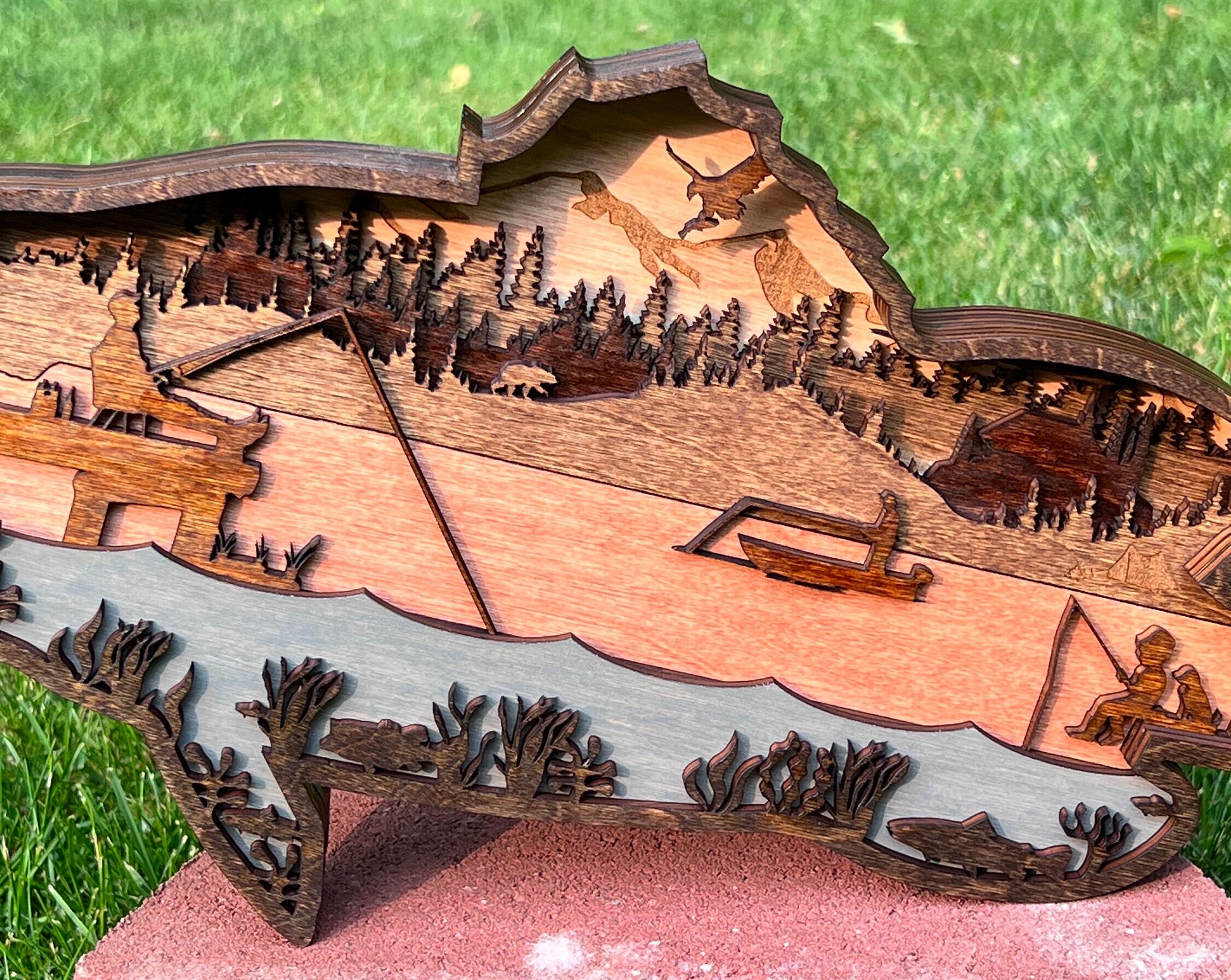 Largemouth Bass Fishing Multi-layered Wood, Fishing Decor, Bass Gift ...