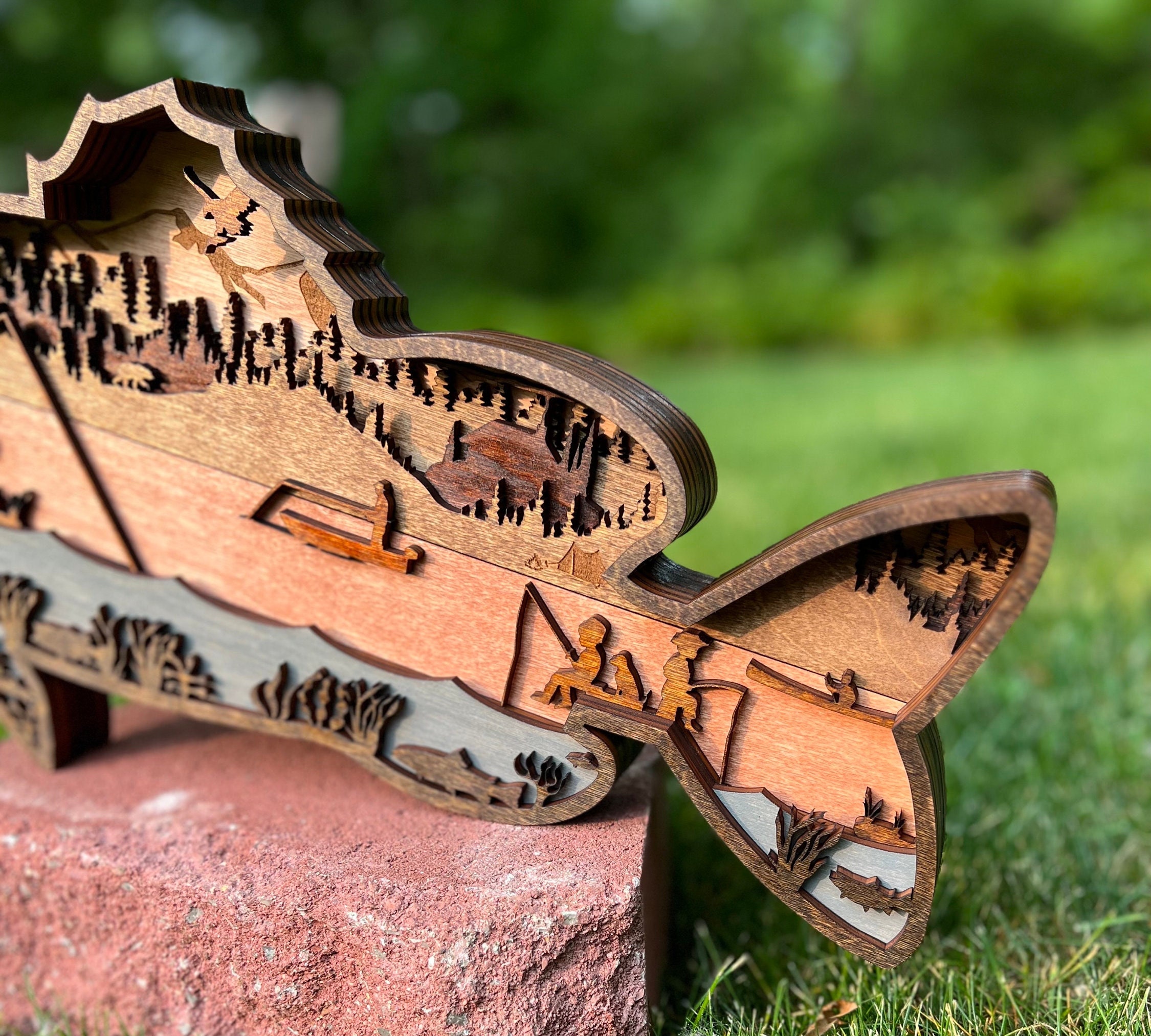 Largemouth Bass Fishing Multi-layered Wood, Fishing Decor, Bass Gift ...