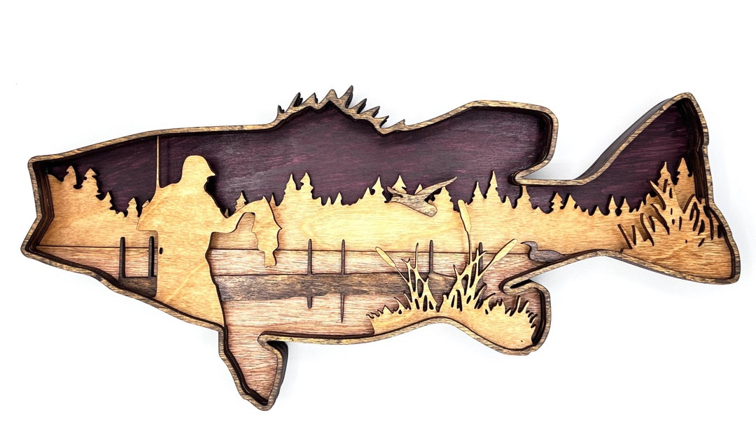 Bass Fishing Multi-layered Wood, Fishing Decor, Bass Gift, Man Cave ...